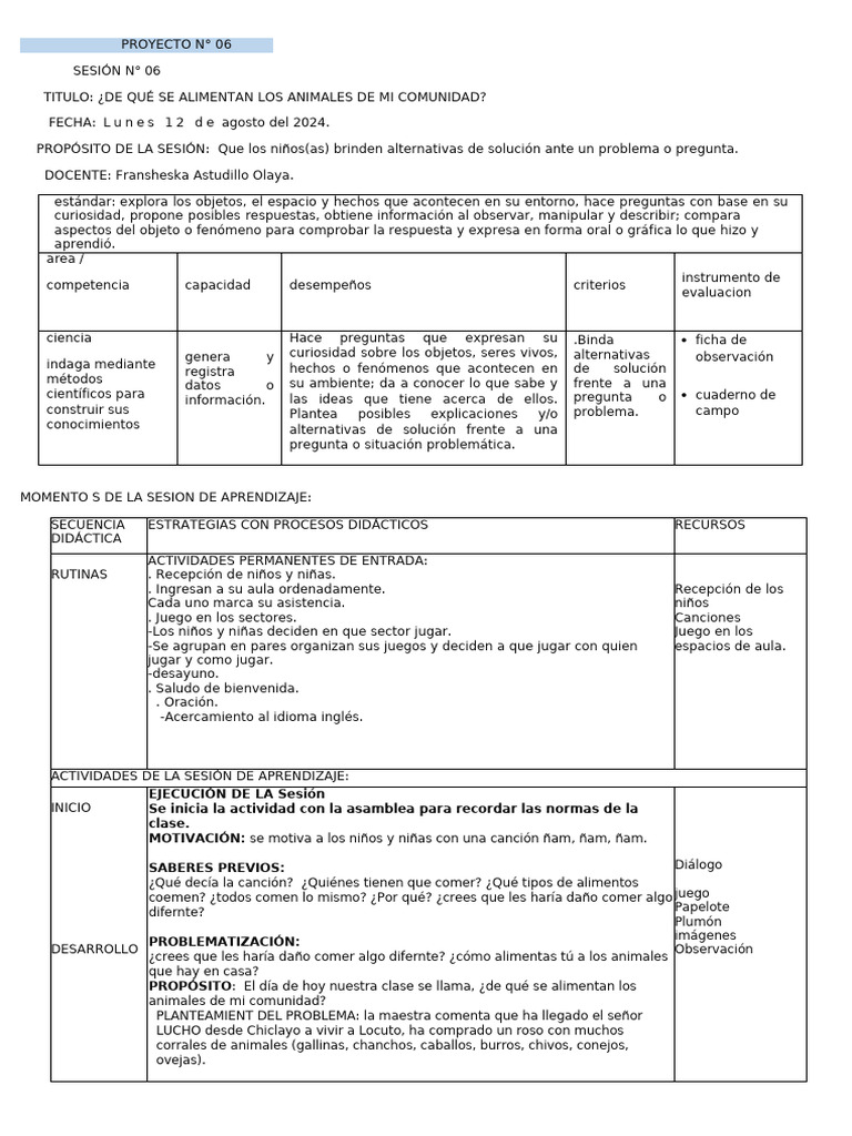Sesión 06 de Que Se Alimentan Los Animales de Mi Comunidad | PDF | Evaluación | Aprendizaje