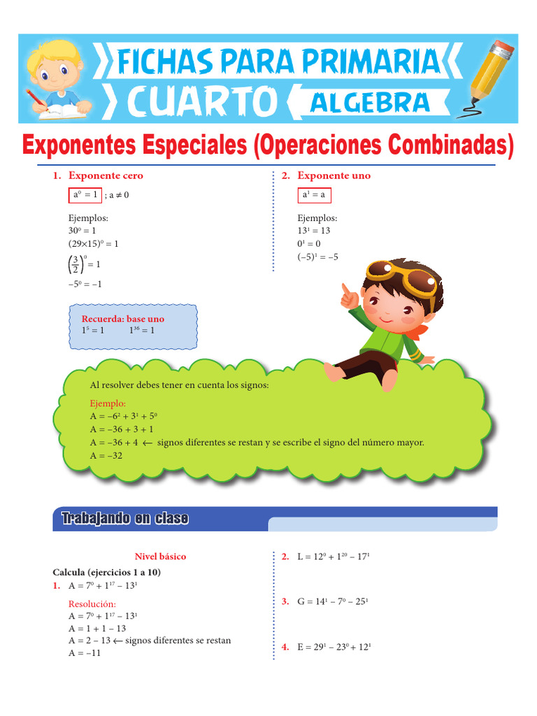 Exponente Cero y Uno para Cuarto de Primaria | PDF