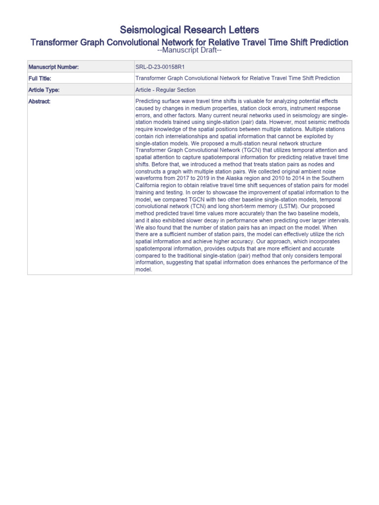 Seismological Research Letters: Transformer Graph Convolutional Network For Relative Travel Time ...