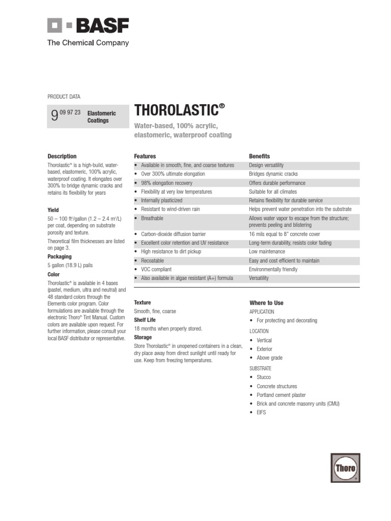 Thorolastic: Water-Based, 100% Acrylic, Elastomeric, Waterproof Coating ...