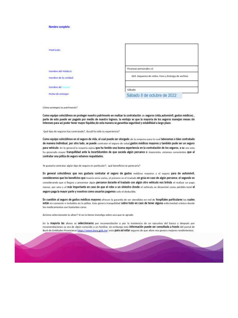 FP - EA5 Esquema de Retiro Foro | PDF | Seguro | Ahorro