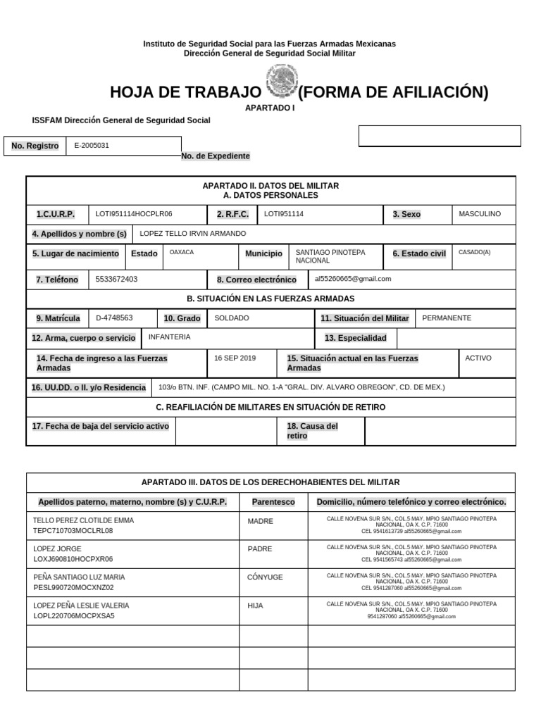 Hoja de Trabajo ISSFAM 2024 | PDF | Militar