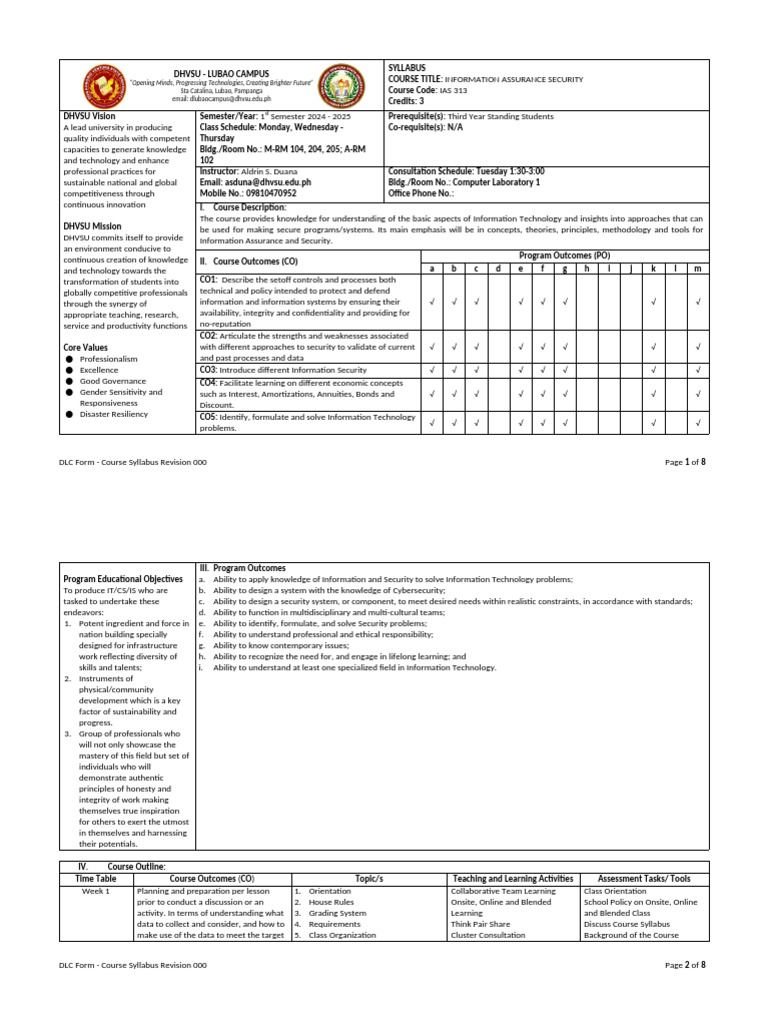 DLC Form Course Syllabus | PDF | Information Security | Information
