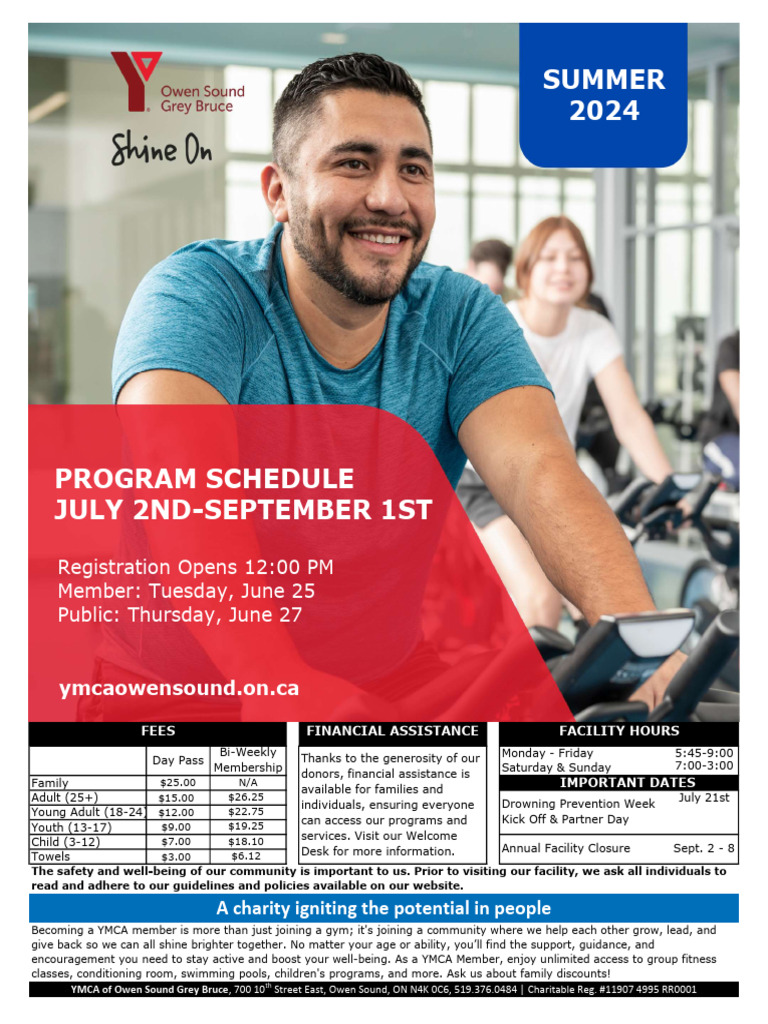 YMCA Owen Sound Summer Schedule 2024 | PDF | Gym | Ymca