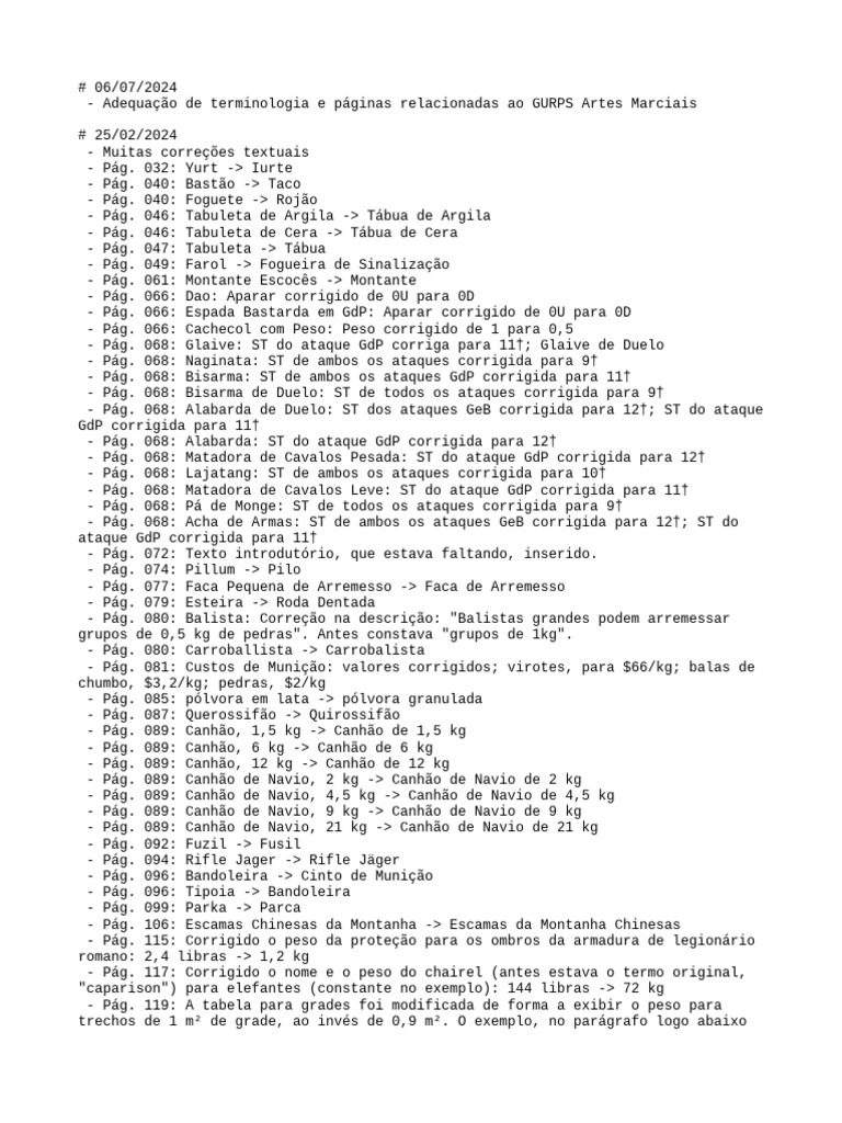 GURPS 4 Edição - Low-Tech - HISTÓRICO DE REVISÕES | PDF | Voo