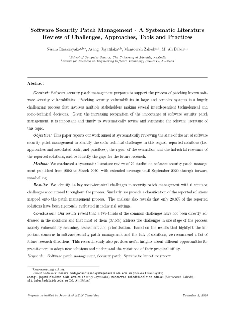 Software Security Patch Management - A Systematic | PDF | Vulnerability ...