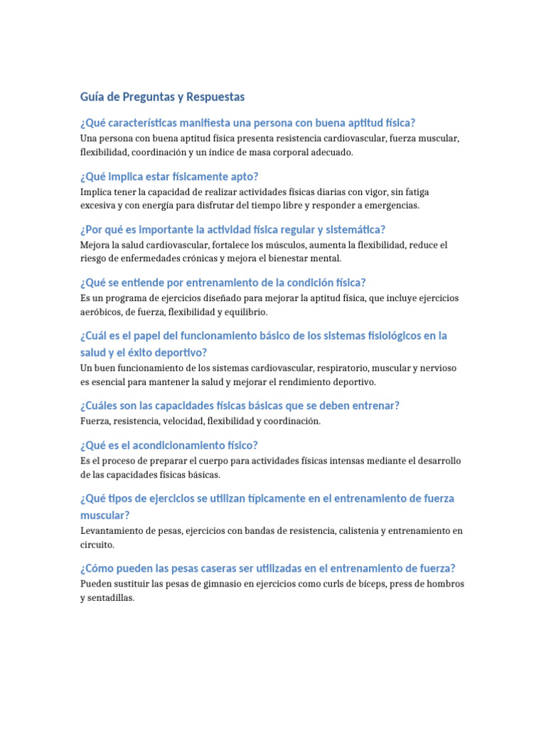 Guia de Preguntas y Respuestas | PDF | Flexibilidad (anatomía) | Corriendo