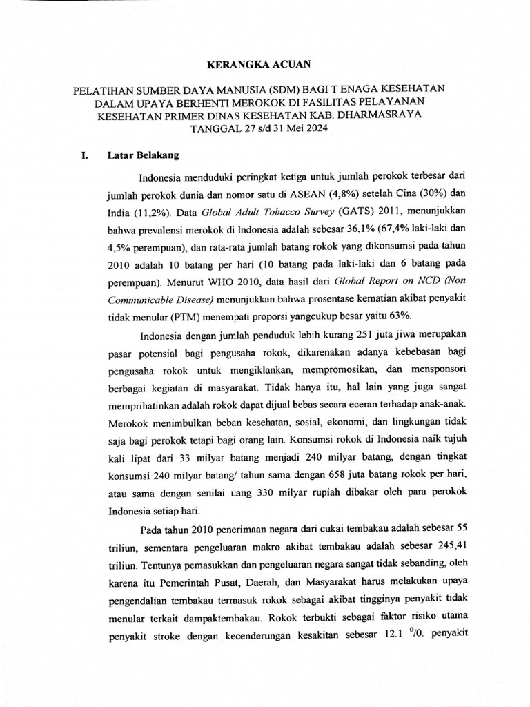 KAK Pelatihan UBM Dharmasraya | PDF