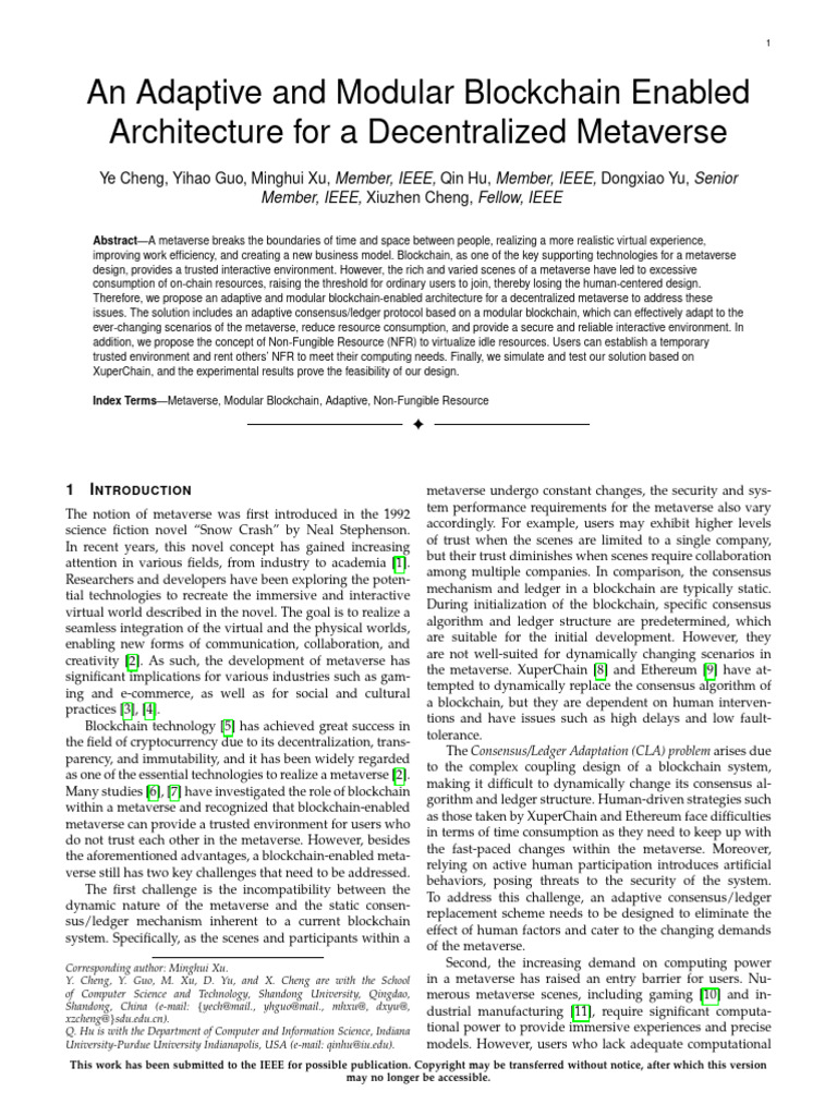An Adaptive and Modular Blockchain Enabled Architecture For A Decentralized Metaverse | PDF ...