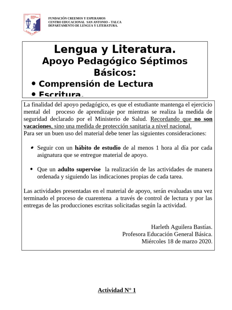 Actividades 7mo 1° y 2° Semana | PDF