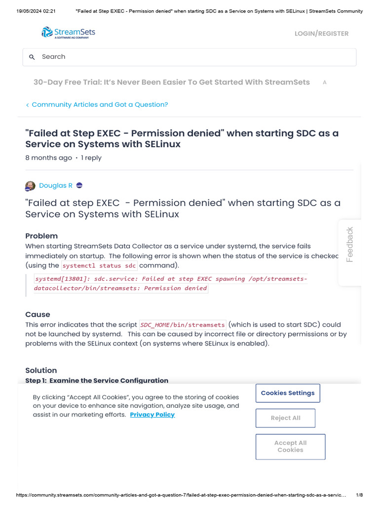 "Failed at Step Exec - Permission Denied" When Starting SDC As A Service On Systems With Selinux ...