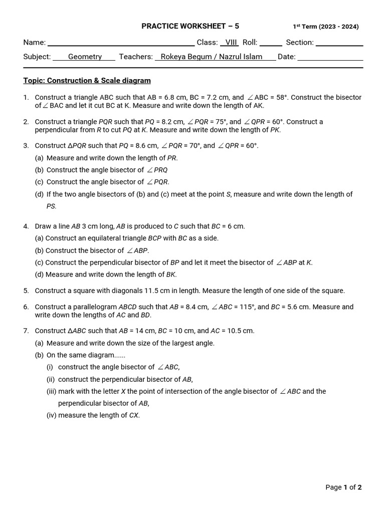 VIII Geometry PRACTICE Worksheet 5 | PDF | Triangle | Circle