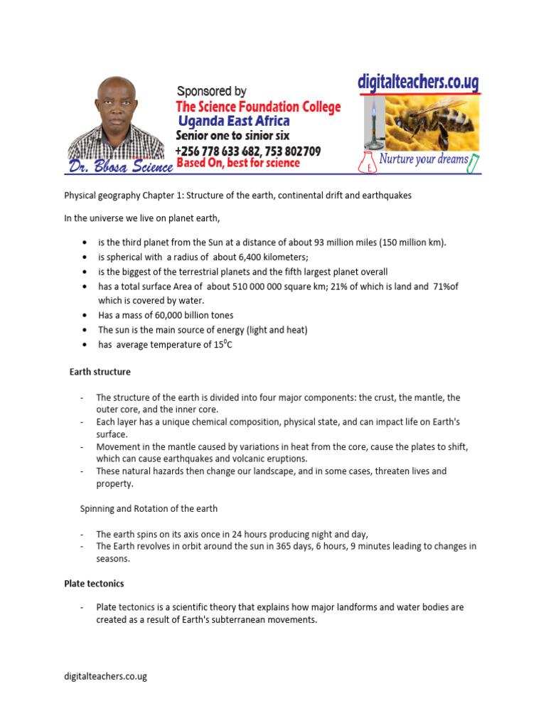 Physical Geography Chapter 1 Structure of The Earth Andcontinental ...