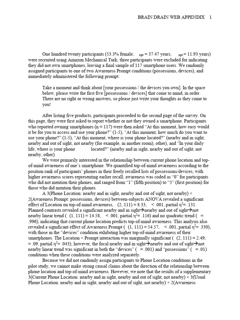 Appendix | PDF | Attention | Working Memory