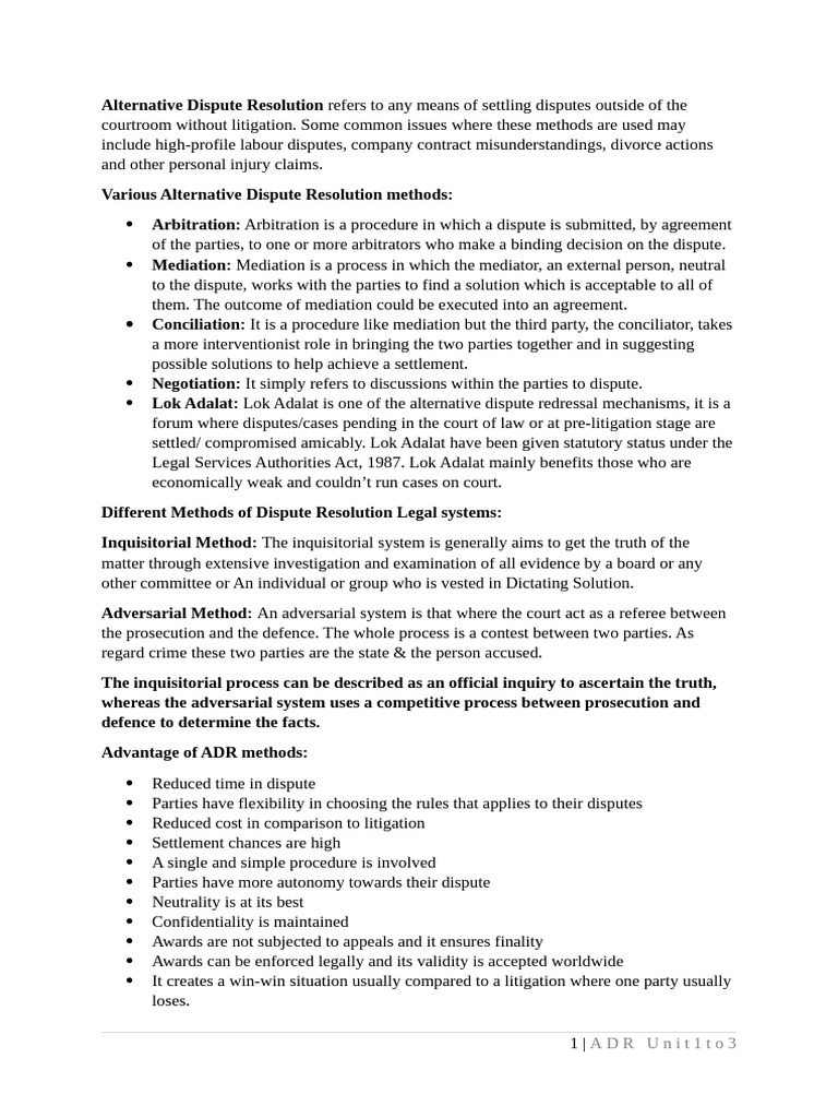 ADR Unit 1to3 | PDF | Alternative Dispute Resolution | Arbitration