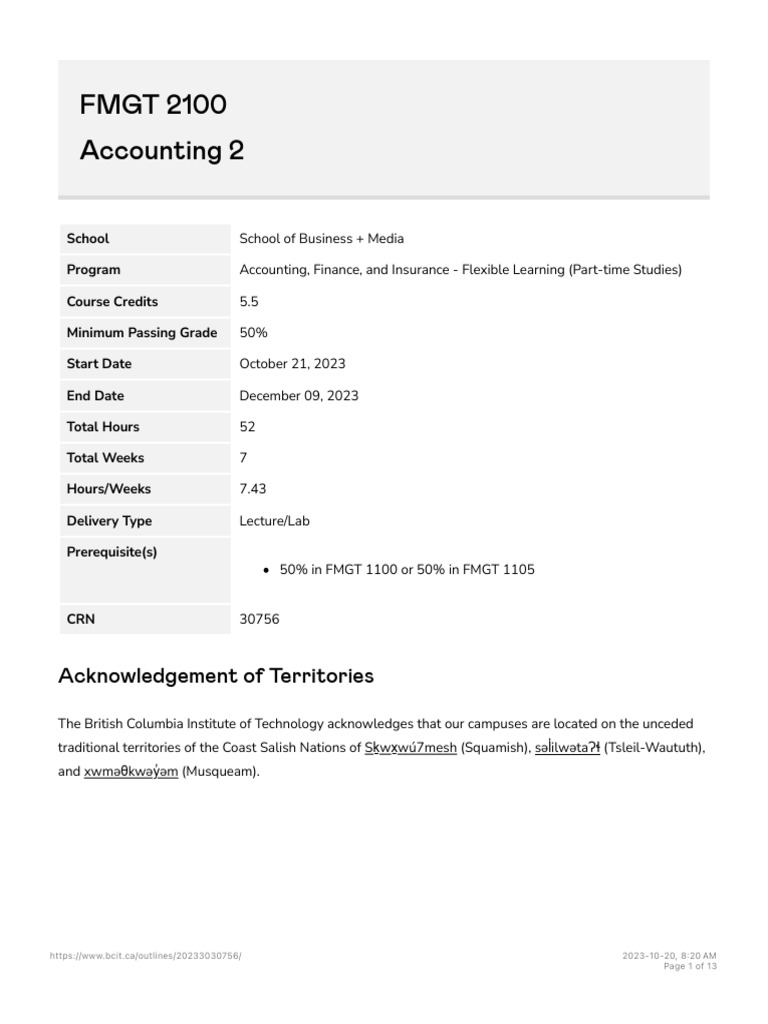 FMGT 2100: Accounting 2 Course Overview | PDF | Academic Dishonesty ...