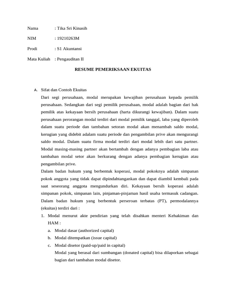 Resume Pemeriksaan Ekuitas | PDF