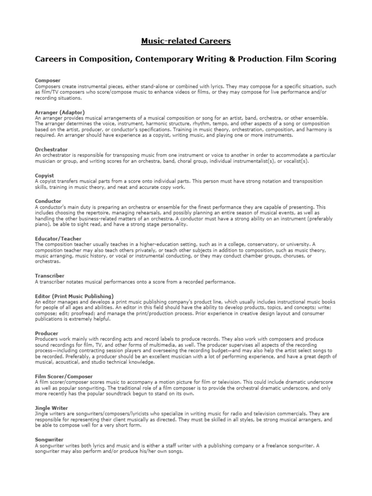 Music Business Careers Overview | PDF | Musical Compositions | Audio ...