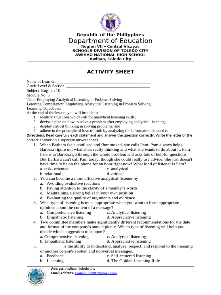 English 10-Activity Sheet-Module 5 | PDF | Odin | Learning