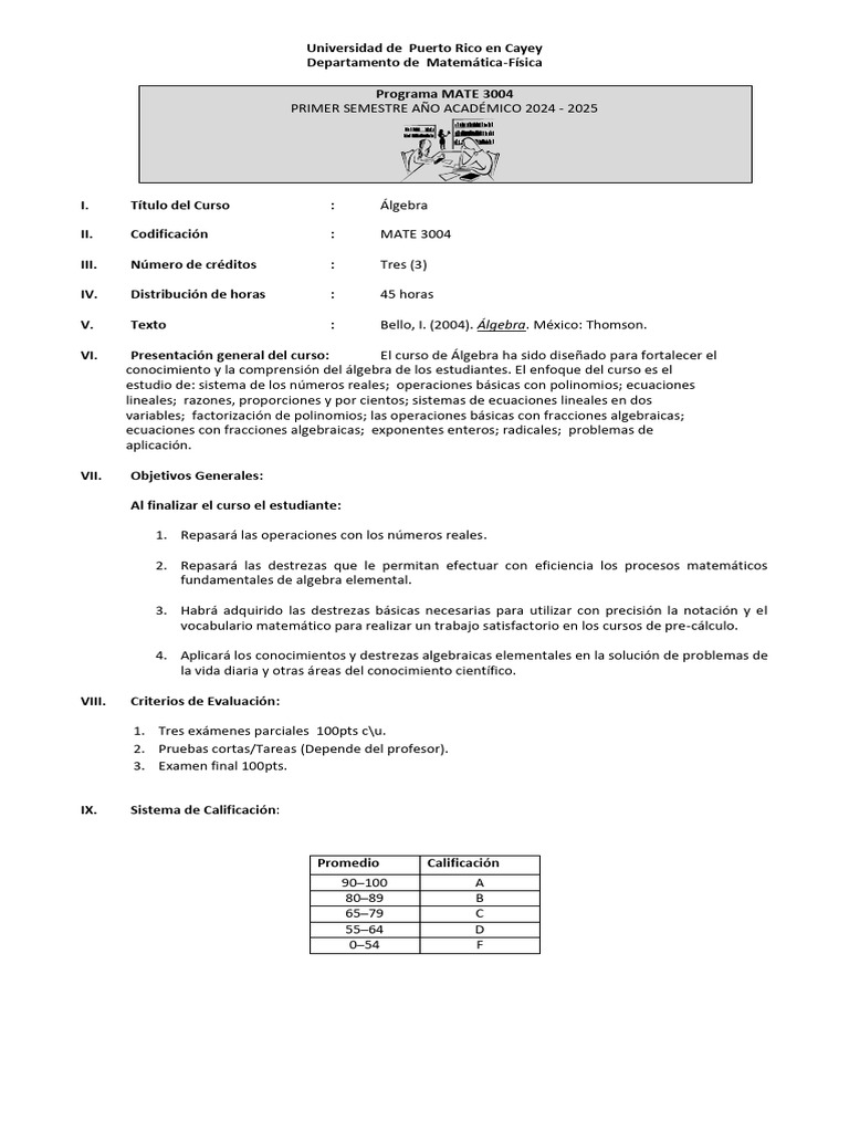 Programa Mate3004 Primer Semestre 2024-2025 | PDF | Ecuaciones ...