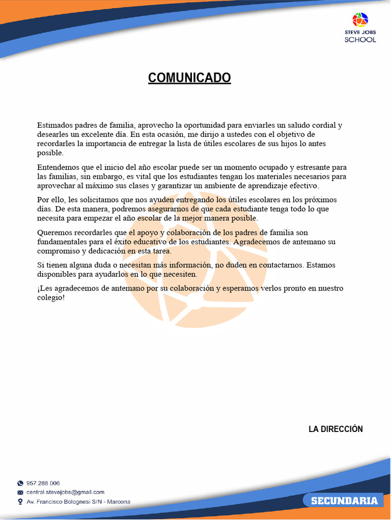 COMUNICADO - ÚTILES ESCOLARES | PDF