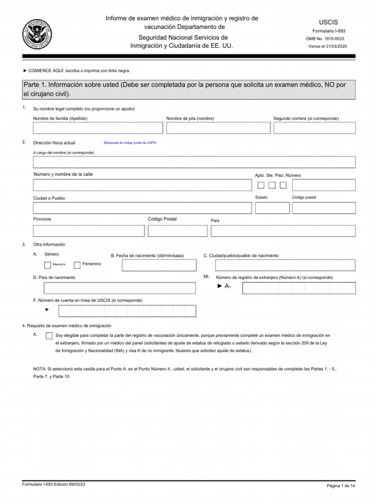 Instrucciones Formulario I-693 en Español | PDF | La dependencia de ...