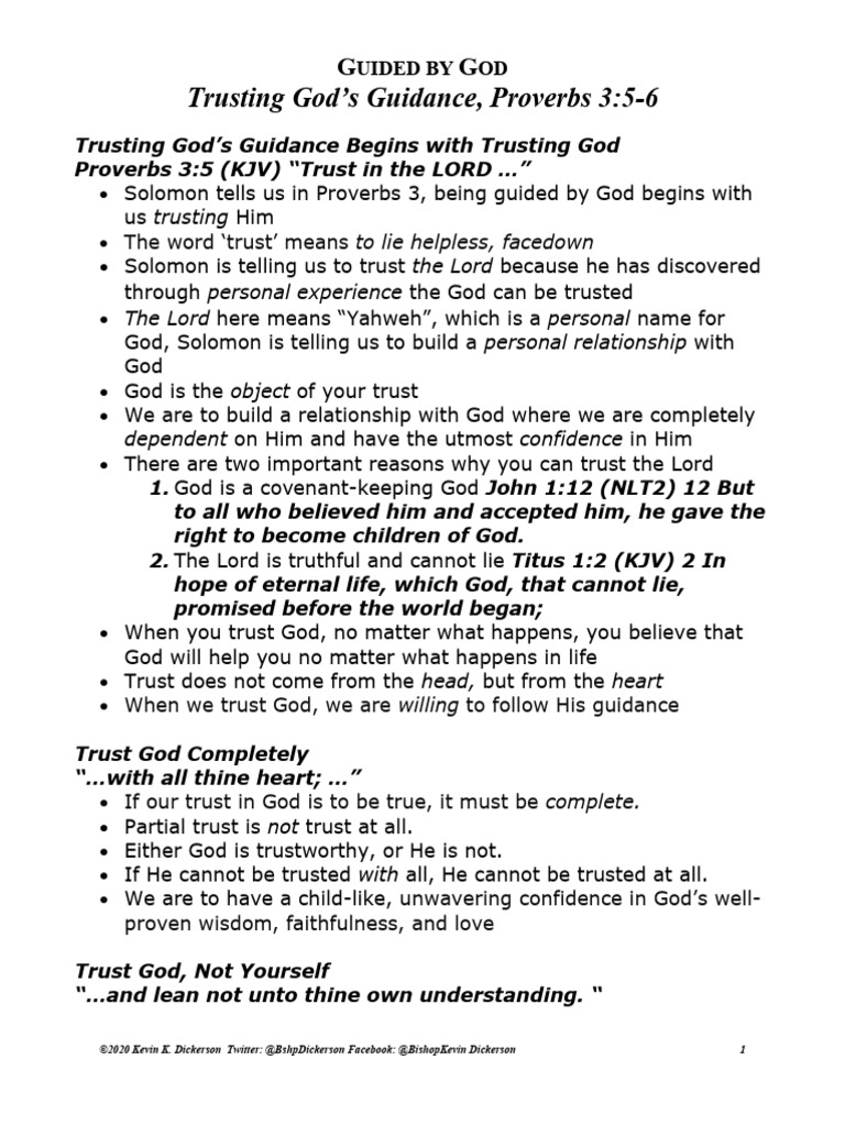 Trusting Gods Guidance Proverbs 3 - 5 - 6 Handout | PDF | God | Wisdom