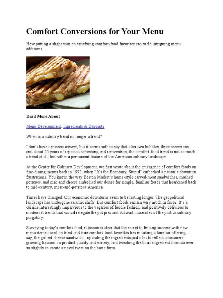 Innovative Comfort Food Menu Ideas | PDF | Menu | Hamburgers