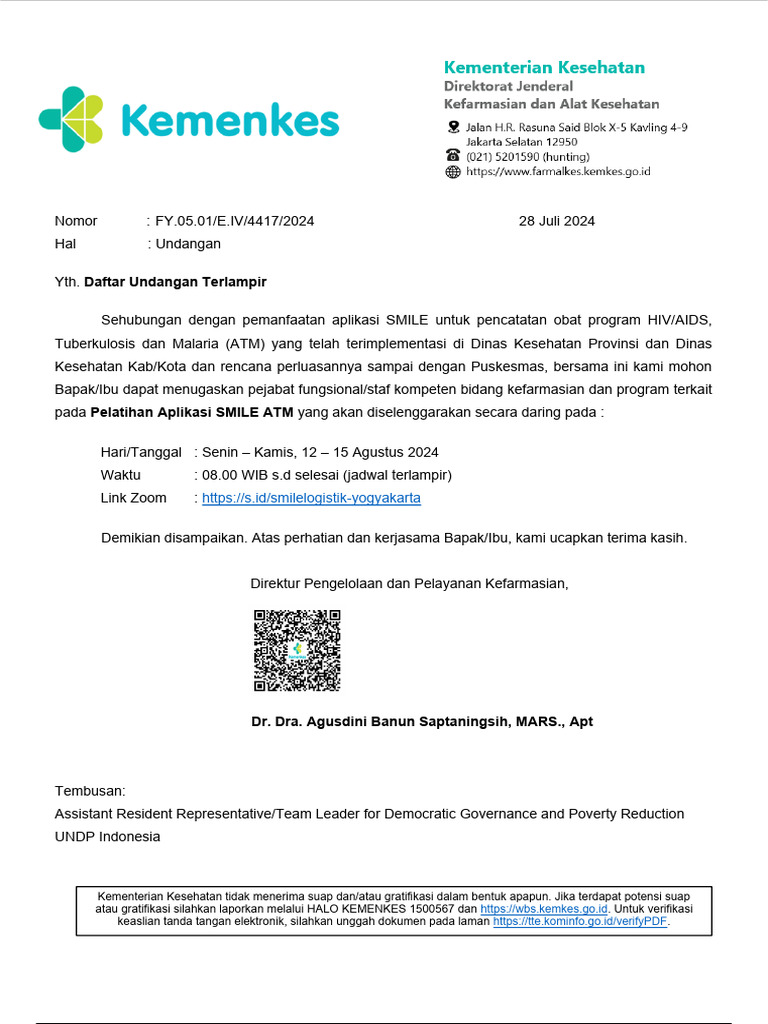 Undangan Puskesmas Pelatihan SMILE ATM Bali, NTB, NTT (12-15 Agustus 2024) | PDF