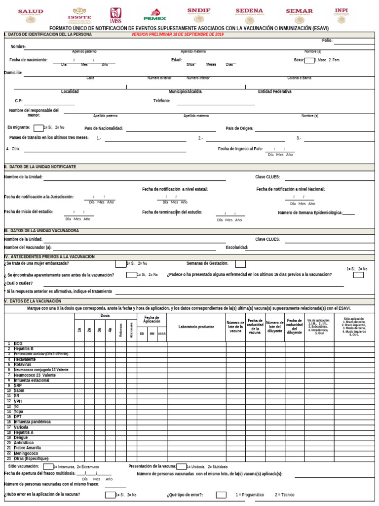 Formato ESAVI 2019 - Preliminar 18 Septiembre - F | PDF | Salud pública ...