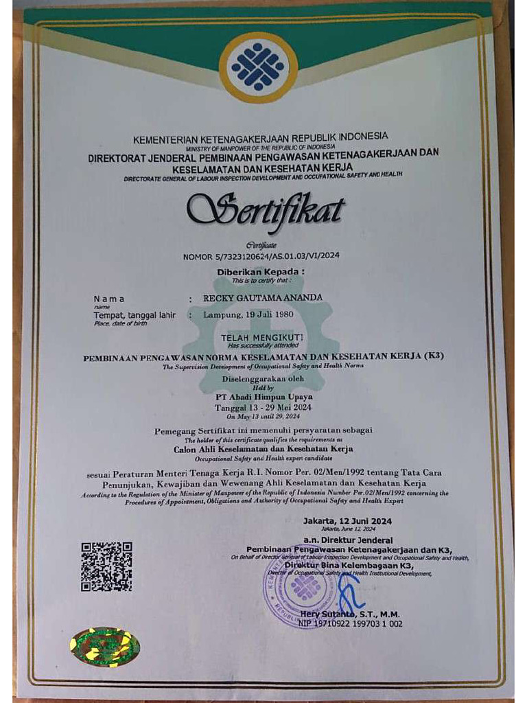 Sertifikat k3 Terbaru | PDF