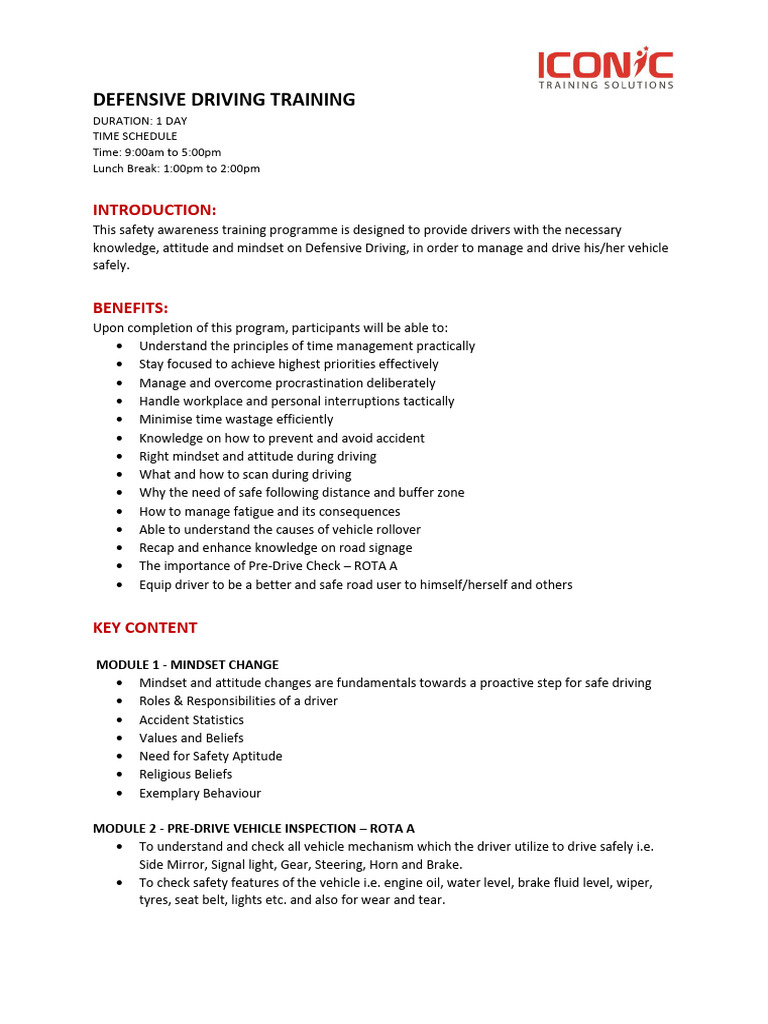 One-Day Defensive Driving Training | PDF | Driving | Knowledge