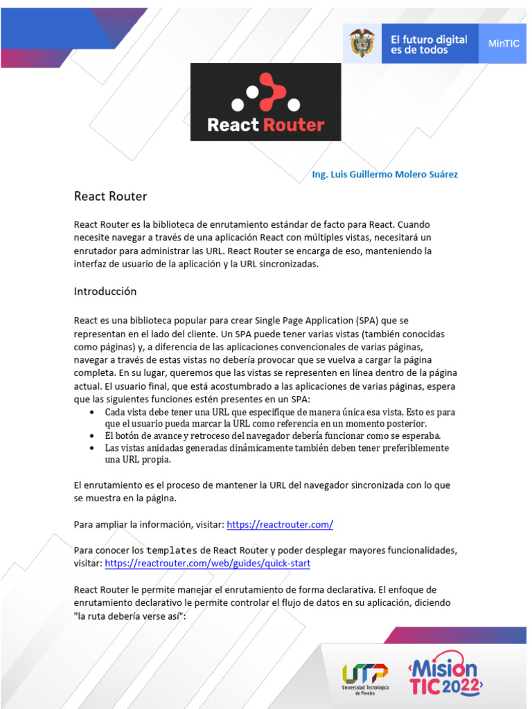 03 React Router Routes Hooks Pdf Enrutador Computación Software