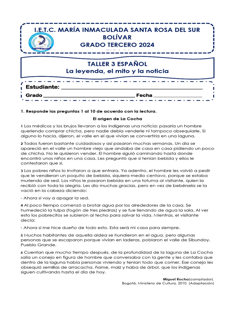 Taller 3 Español Leyenda Mito y Noticia 2p 2024 | PDF