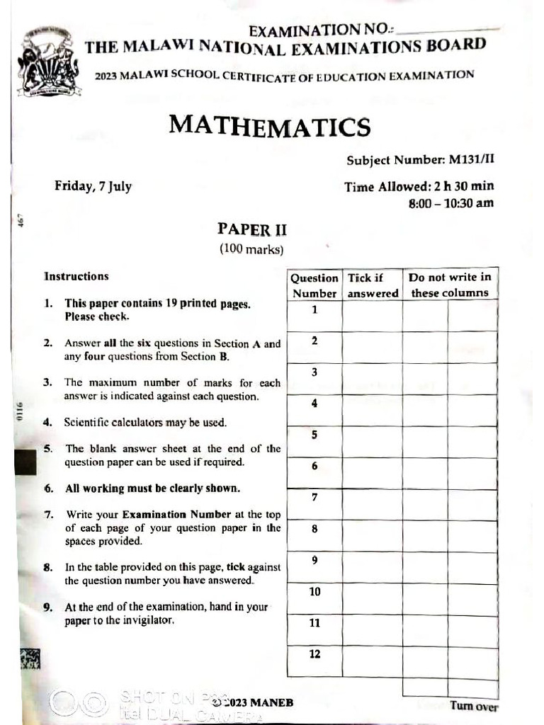 2023 Maneb Maths P2 | PDF