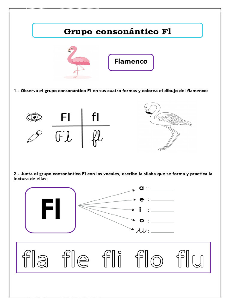Actividades con el grupo consonántico Fl | PDF