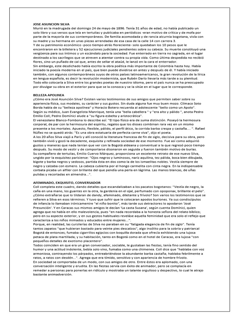 Jose Asuncion Silva | PDF | Clásicos