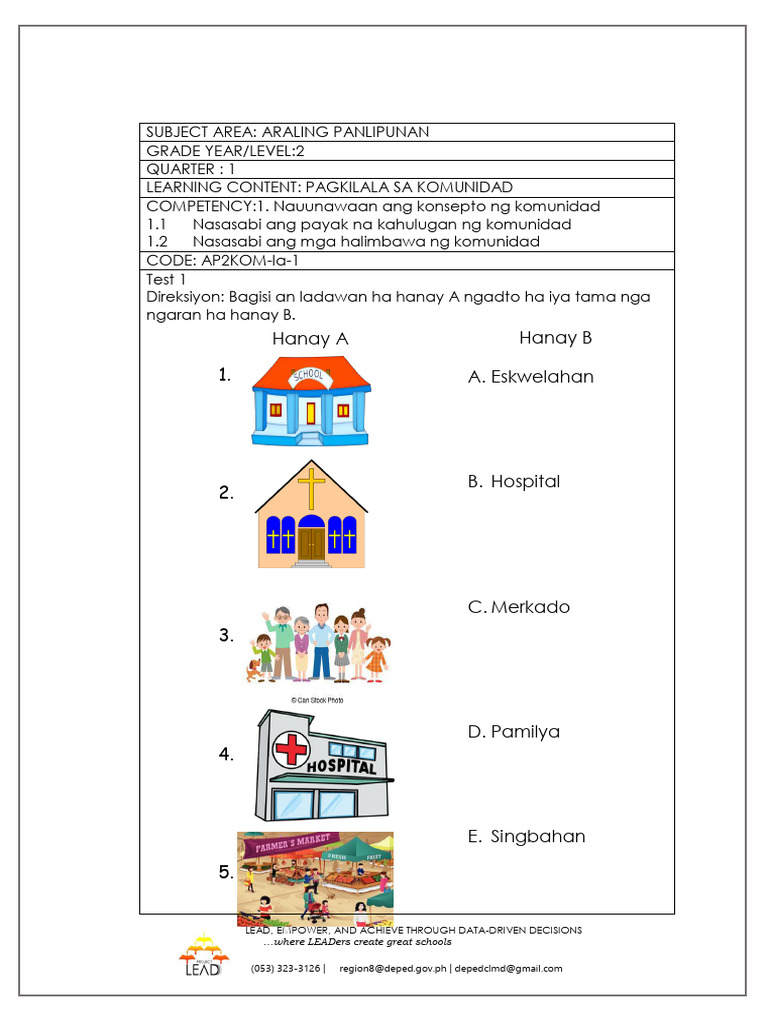 Hanay A Hanay B A. Eskwelahan 1.: Lead, Empower, and Achieve Through ...
