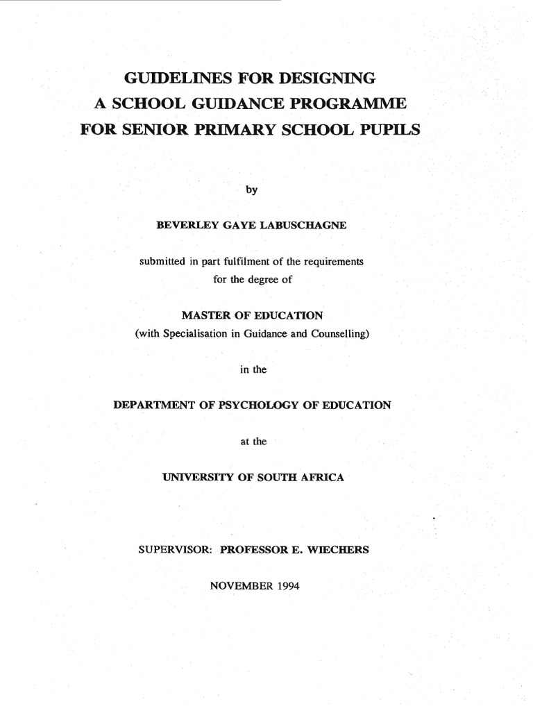 Guidelines For Designing A School Guidance Programme For Senior Primary School Pupils | PDF ...