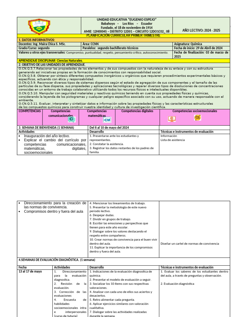 PLANIFICACION QUIMICA 2 - 1 Trim | PDF | Redox | Evaluación