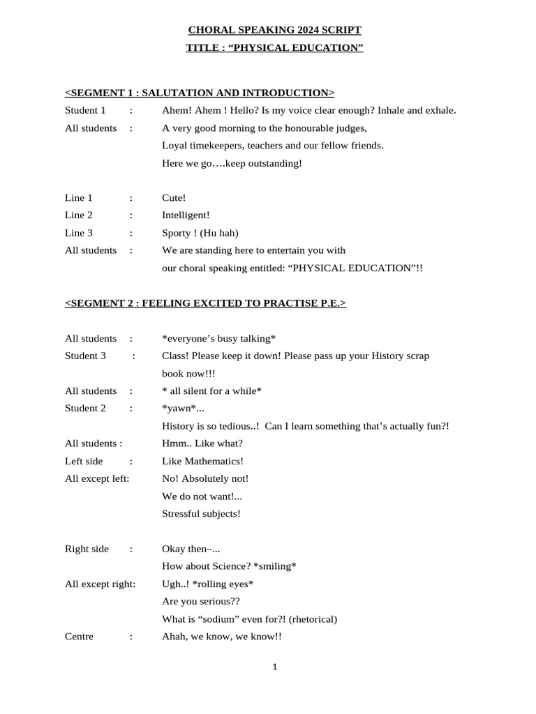 Choral Speaking Script | PDF