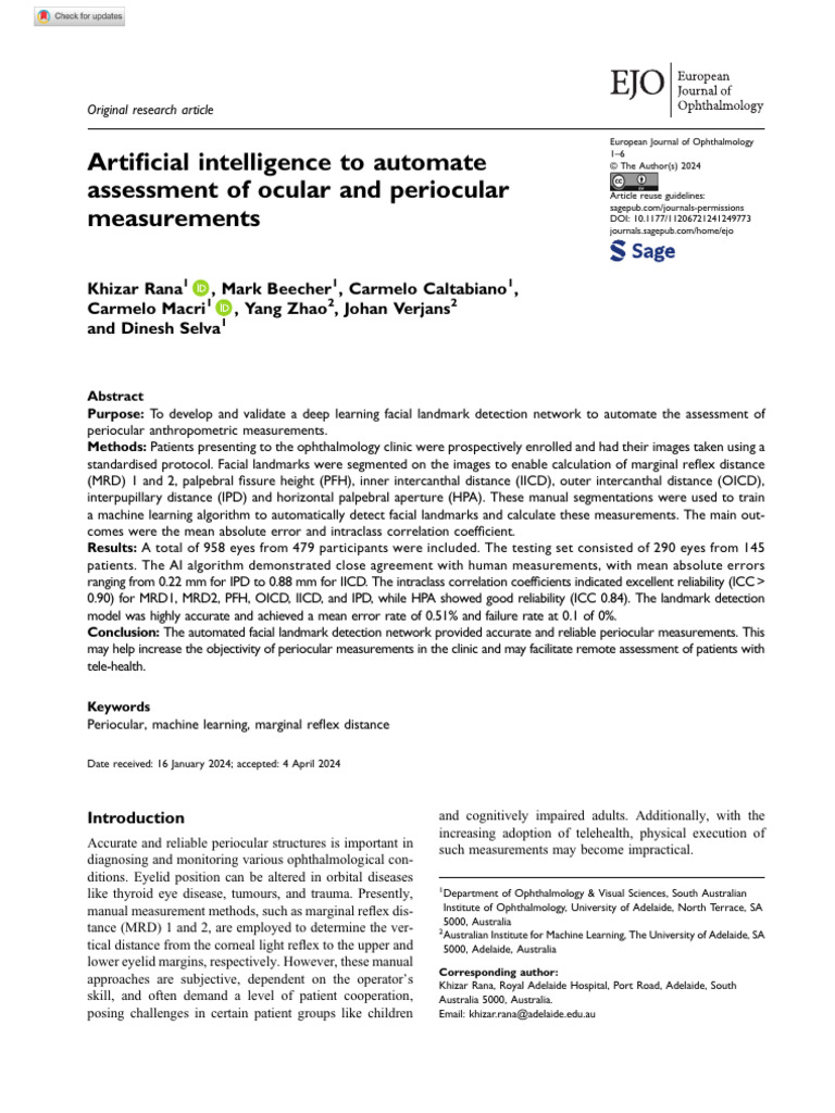 Rana Et Al 2024 Artificial Intelligence To Automate Assessment of Ocular and Periocular ...