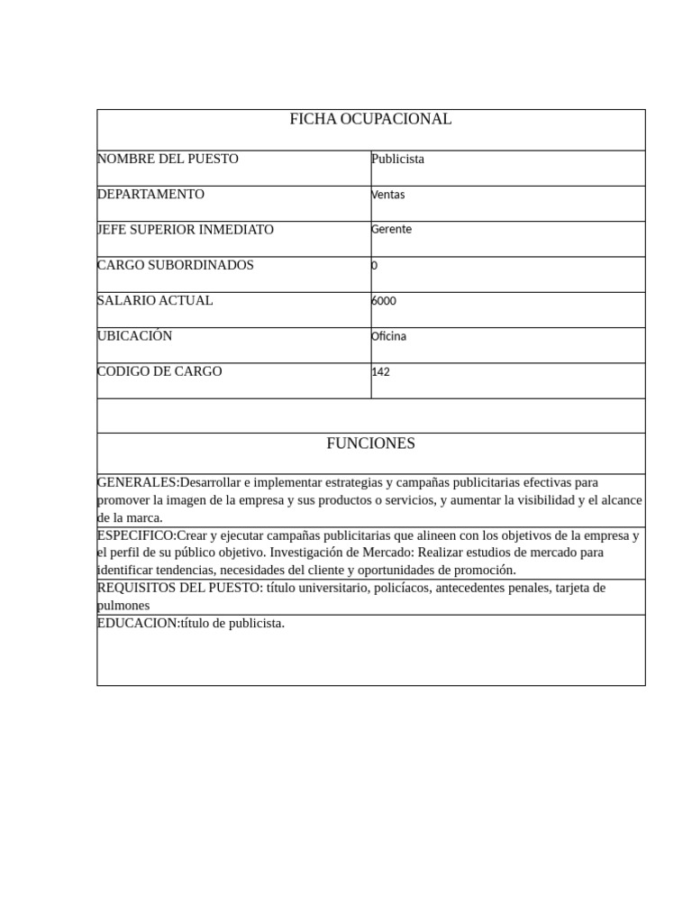 Ficha Ocupacional | PDF | Marketing | Publicidad