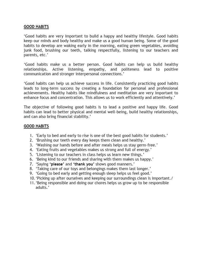 Essential Good Habits for a Healthy Life | PDF