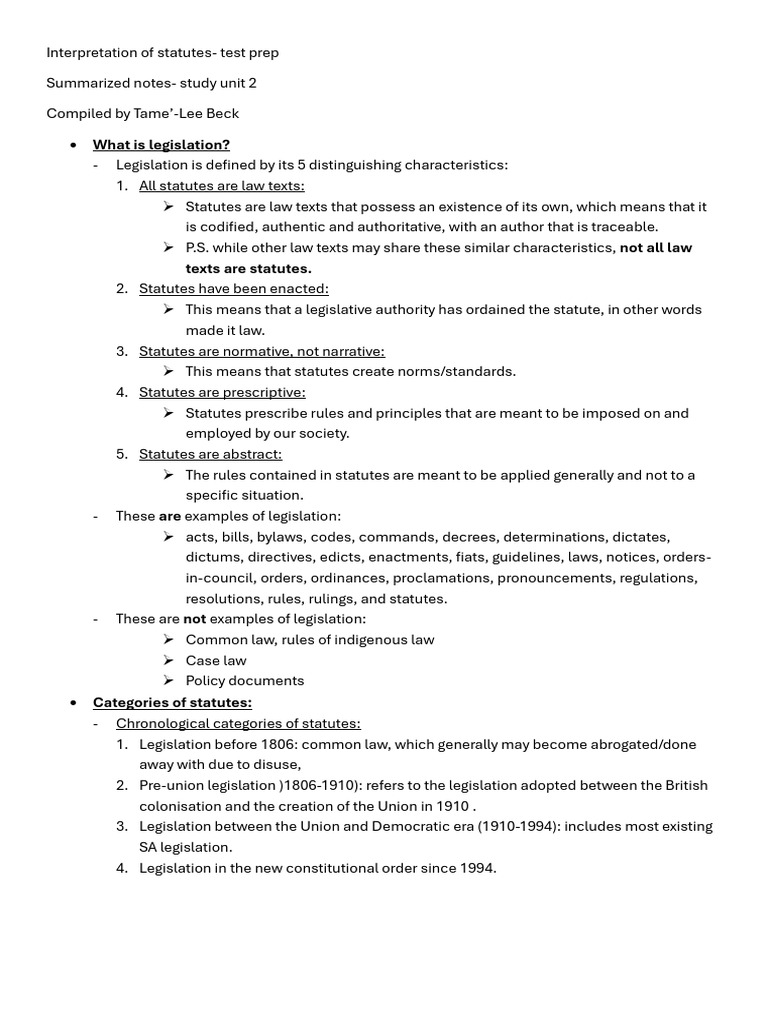 Interpretation of Statutes - Study Unit 2 Sum Notes | PDF | Justice ...