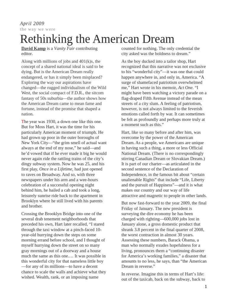 Rethinking the American Dream | PDF | American Dream | Credit