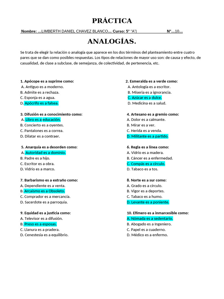 Prácticaanalogias 5abc | PDF