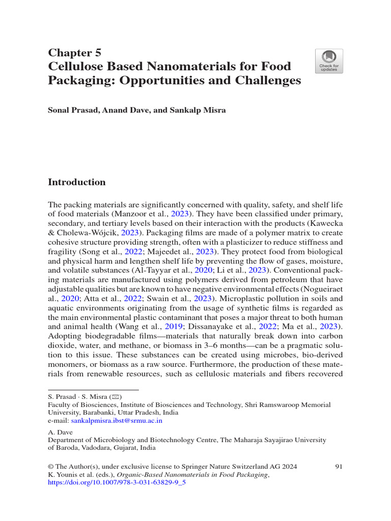 Cellulose Based Nanomaterials for Food Packaging Opportunities and ...