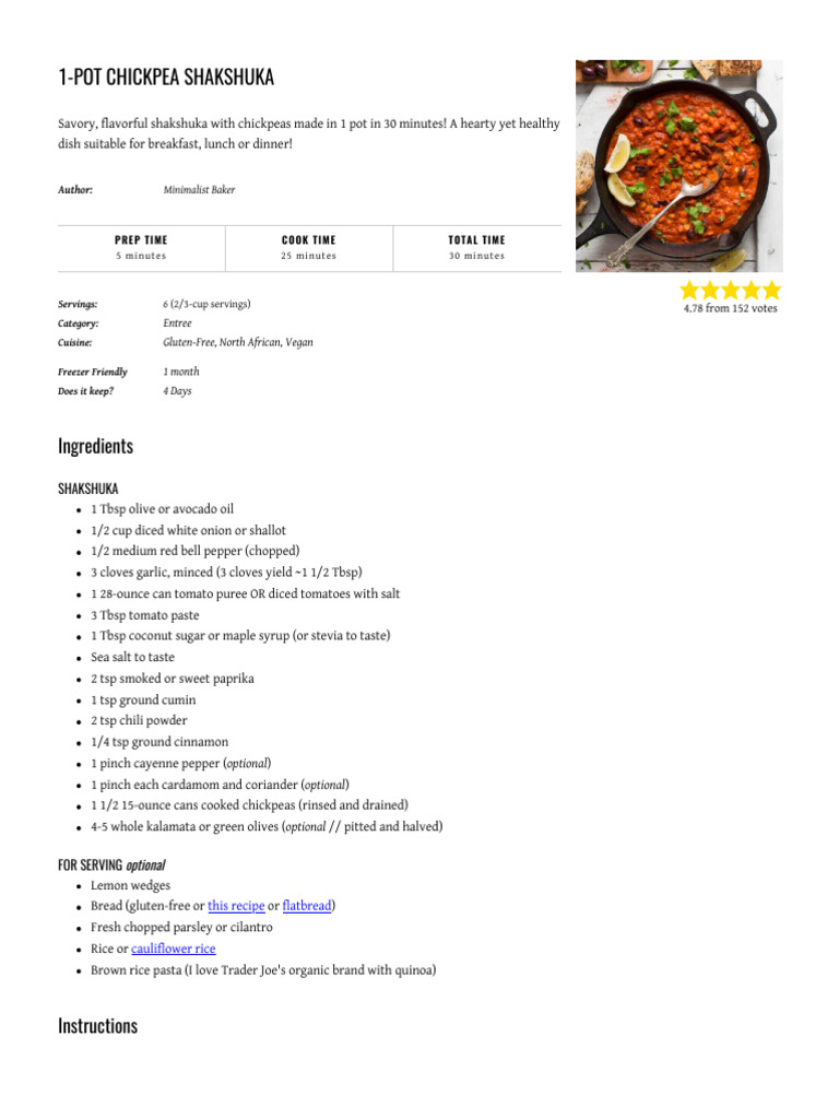 1-Pot Chickpea Shakshuka - Minimalist Baker Recipes | PDF | Coriander ...