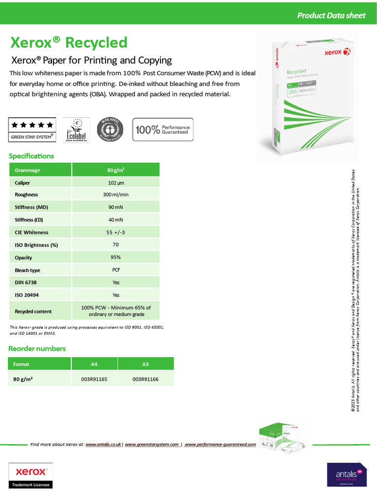 TS en Xerox Recycled V2 23012024 | PDF | Paper
